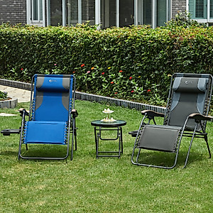 PORTAL Zero Gravity Oversized, Folding Reclining Patio, Full Padded Outdoor Foldable Lounge Chair with Adjustable Headrest, Support 350 LBS, Blue