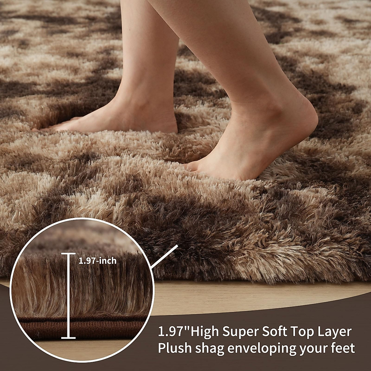 Large Shag Area Rugs 8x10 Feet, High Pile Fuzzy Rugs for Living Room, Ultra Soft Fluffy Furry Rugs for Bedroom, Anti-Skid Indoor Carpet Nursery Rugs for Kids Room Home Decor, Brown