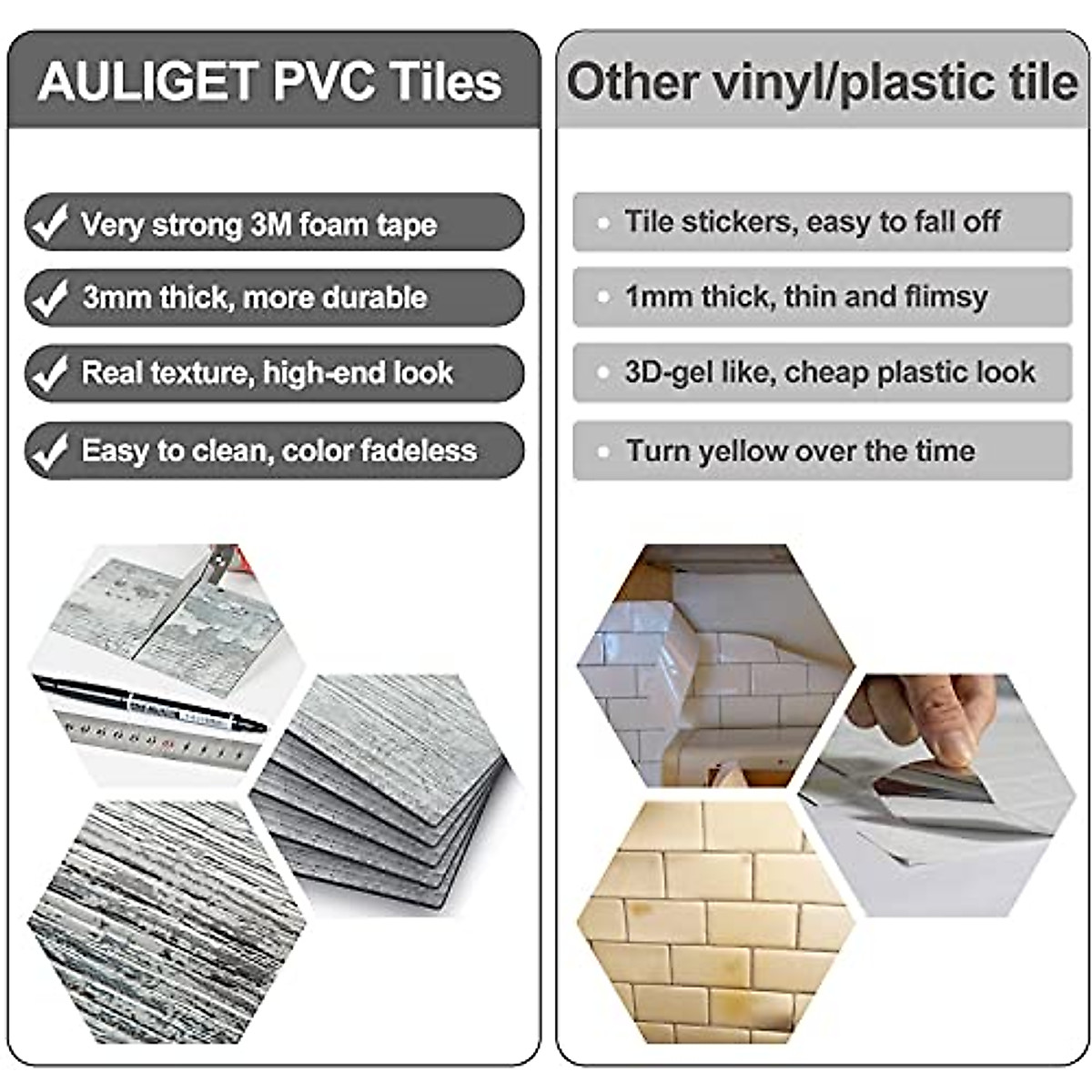 AULIGET 100 Piece Peel and Stick Backsplash PVC Tile, 3 Inch x 6 Inch Rustic Brick Stick on Tiles for Backsplash Kitchen, Bathroom, Laundry Room, Camper, Fireplace