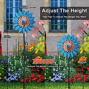 75IN Solar Wind Spinner - Wind Spinners for Yard and Garden Multi-Color LED Lighting Solar Powered Glass Ball with Kinetic Metal Sculpture for Outdoor Yard Lawn & Garden Christmas Holiday
