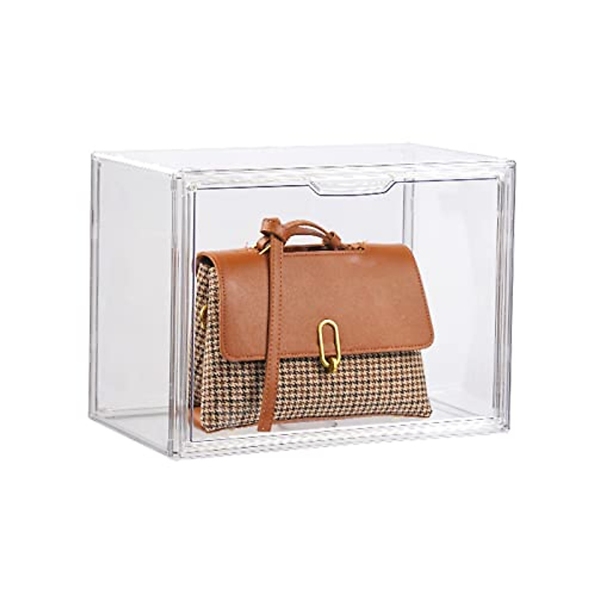FABROK Clear Book Storage Organizer Box, Plastic Stackable Book Display Case with Magnetic Door, Assemble Storage Showcase for Toy Dolls, Books, Handbags, Shoes Organizing
