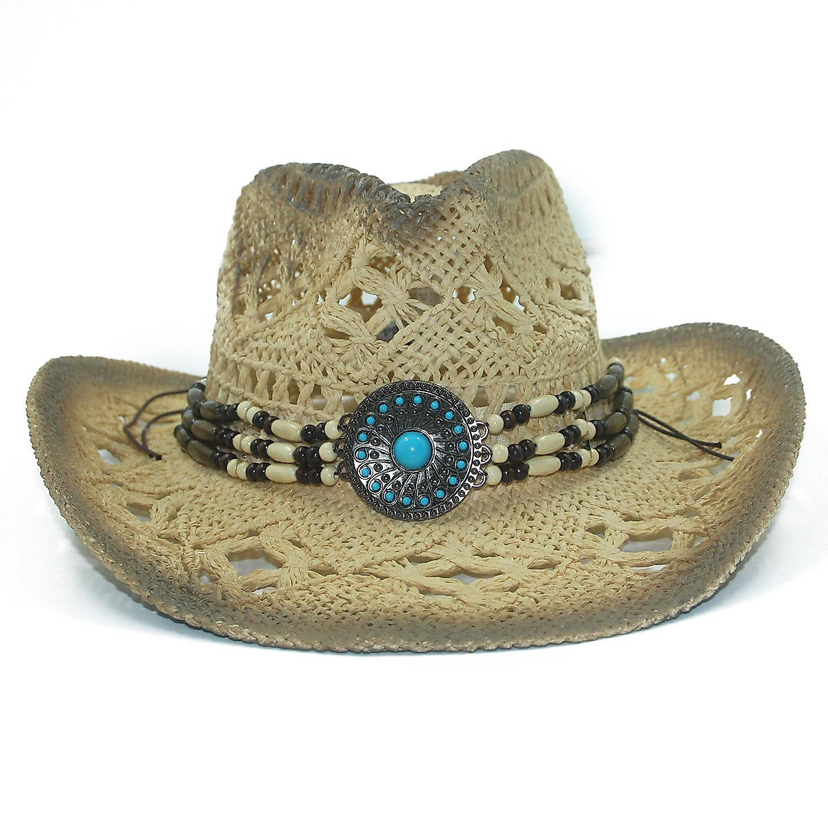 Western Toyo Straw Cowboy Hat, Shapeable w/Stylish Beaded Concho Band