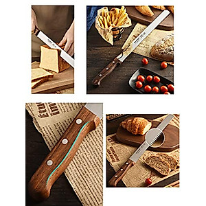 YUJIA Serrated Cake/Bread Knife, 12 Inch blade,High Carbon Stainless Steel Silver, Solid Black Walnut wood hand.