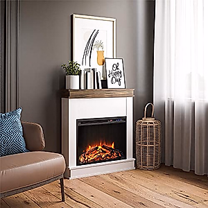 Ameriwood Home Mateo Fireplace with Mantel, Ivory Oak with Rustic Mantel