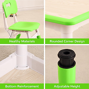 GarveeHome Kids Table and 4 Chairs Set, Toddler Height Adjustable Desk with Graffiti Desktop, Non-Slip Legs, Max 300lbs,Arts & Crafts Table，Children Multi-Activity Table for Classrooms,Home,Daycares