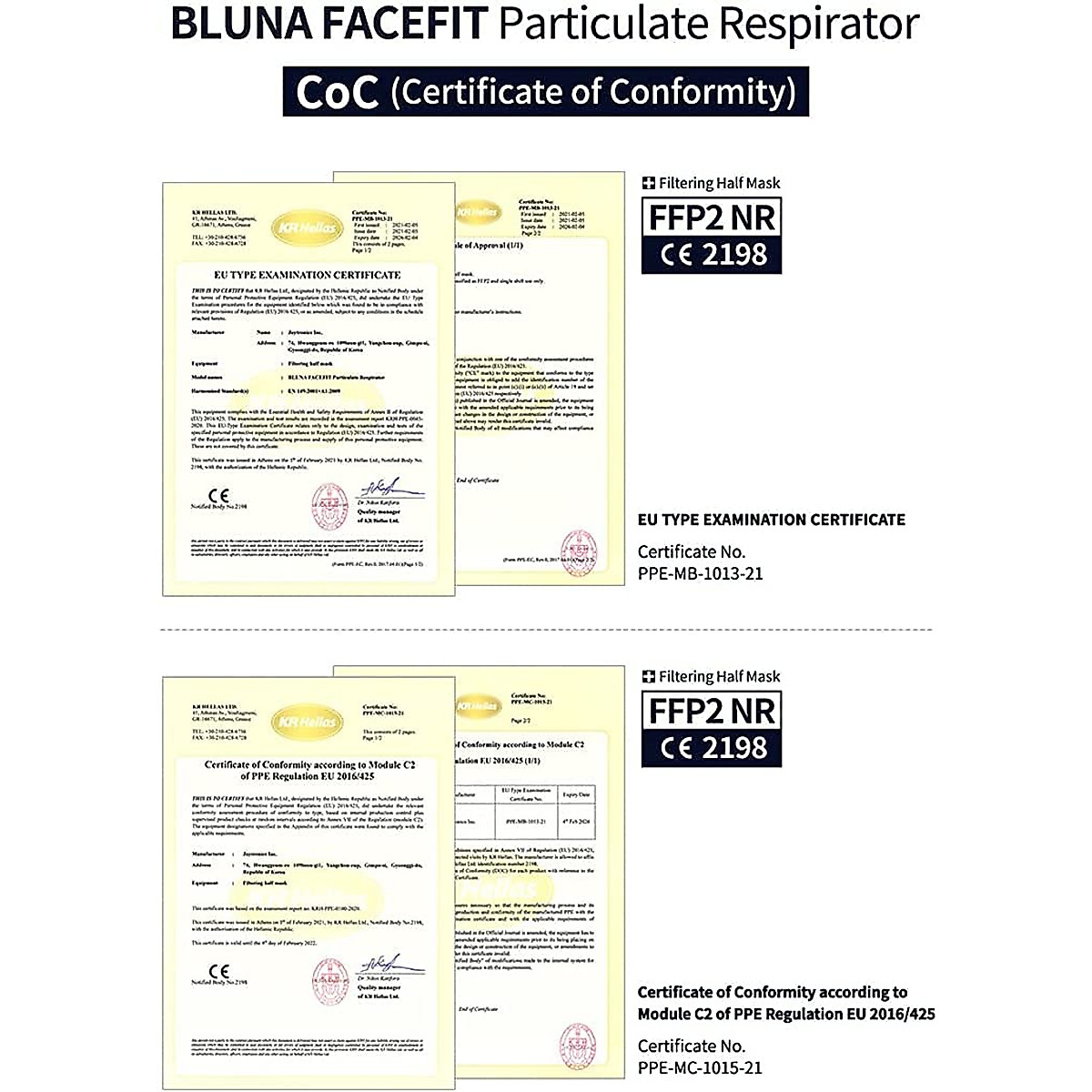 [10 Pack] :: Authentic :: BLUNA [Kids/Small] KF94 Facefit Ergonomic 3D Adjustable Strap Korean Face Mask, White [Made in Korea][Individual Package] for Small Kids Children