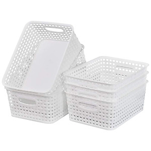 Bblina Small Weave Storage Basket, Plastic Basket Bins for Storage Set of 6