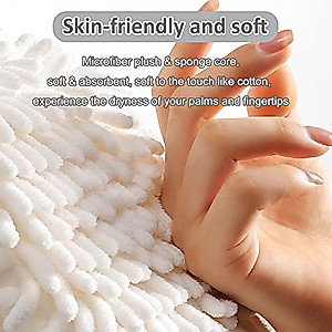 XHMAXE 4 Pack Chenille Hand Towels，7.1 Inch Soft Absorbent Microfiber Towels Ball Gadgets for Home/Kitchen/Bathroom Gadgets/Hanging Towels Quick Dry Cloths(2Each White and Grey)