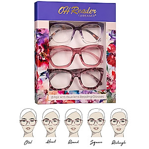 OHREADER Women Reading Glasses Blue Light Glasses-Oversized Readers for Women Computer Eyelgasses Spring Hinge (Purple/Pink/Pink tortoise, 3.00, x)