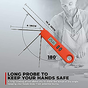 TINOLA Digital Instant Read Meat Thermometer for Meat Poultry Fish Cooking in Frying Pan Smoker Oven BBQ Grill Candy Thermometer (Orange)