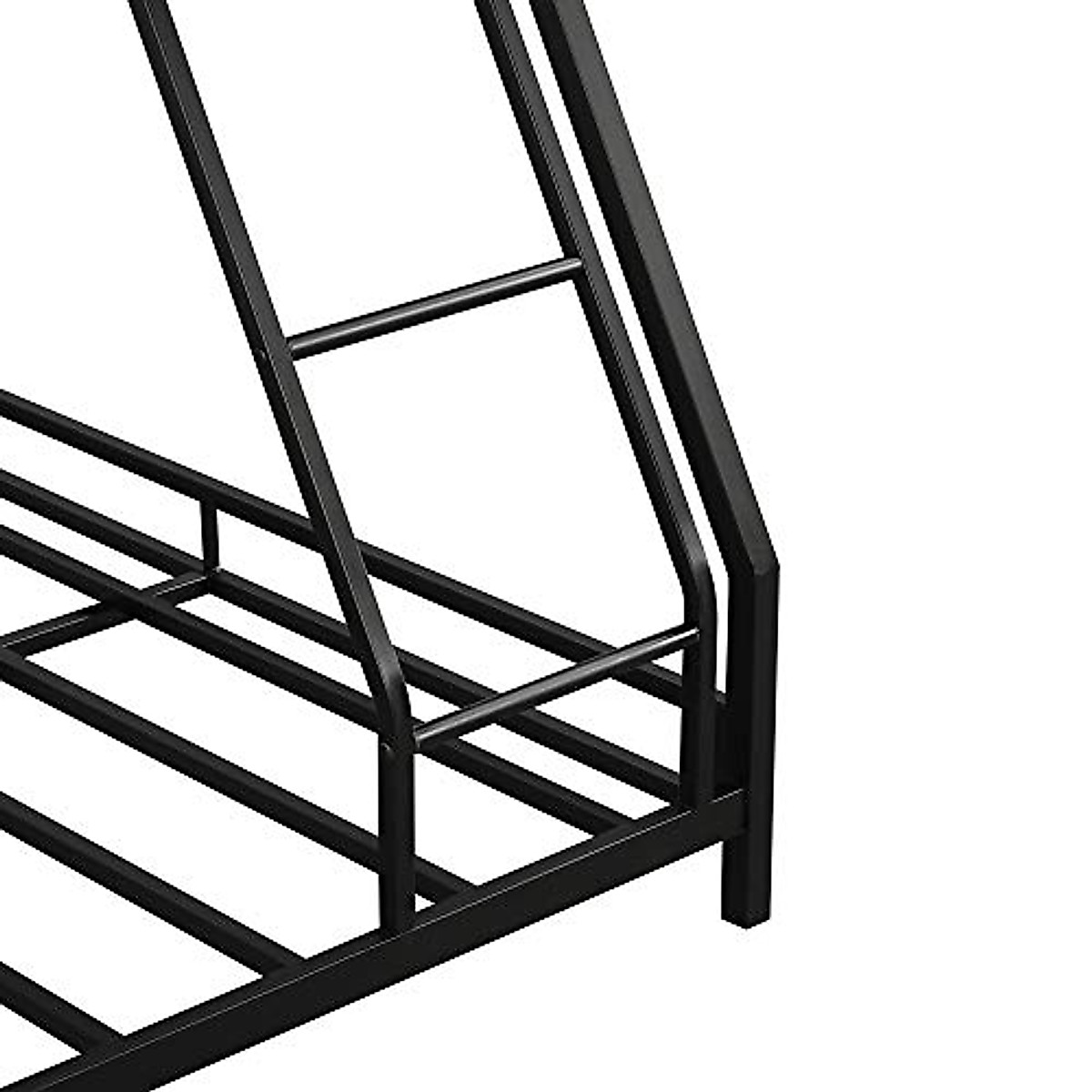 Low Bunk Beds Twin Over Full Size with Sloping Stair, Heavy Duty Bed Frame with Safety Guard Rails for Kids Teens Adults, No Box Spring Needed (Black)
