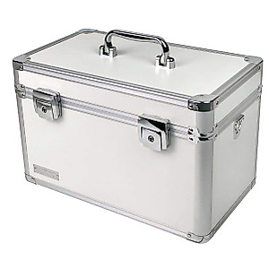 Vaultz Portable Safe Box - 14 L x 9.12 H x 8.5 W Inch Large Storage Box with Lock, Mesh Pocket & Adjustable Compartments for Cash, Documents and Valuables - White