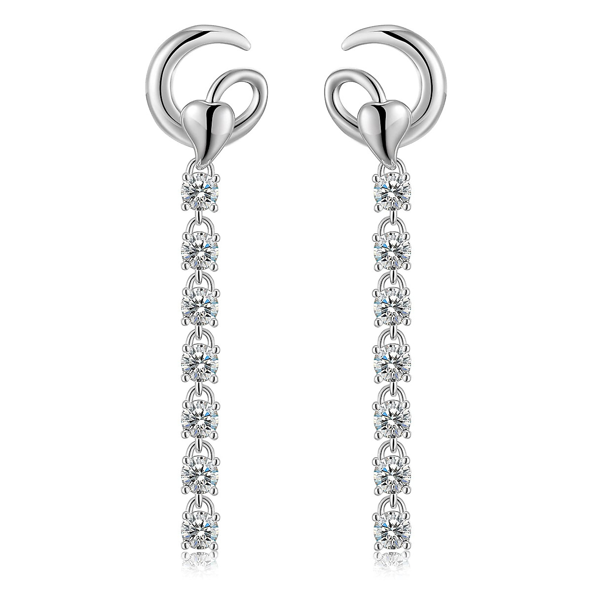 Linear Moissanite Earrings for Women 18K White Gold Plated S925 Sterling Silver Round Cut D Color VVS1 Clarity Lab Created Moissanite Diamond Hypoallergenic Earrings for Women