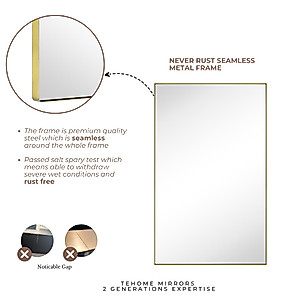 TEHOME Recessed Mount 16x26'' Squared Rectangle Brushed Gold Bathroom Medicine Cabinet with Mirror Gold Metal Framed Rectanglular Medicine Cabinet 2 Adjustable Glass Shelves
