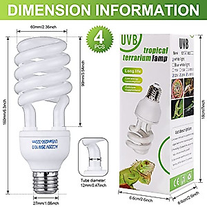 4 Pcs UVB Reptile Light 10.0, Reptile UVB Bulb, UVB Bulb for Desert Tropical/Sub Tropical Reptiles Fluorescent Simulation Color Reptile UVB Light for Turtle, Bearded Dragon, Lizard, Gecko (26 Watt)