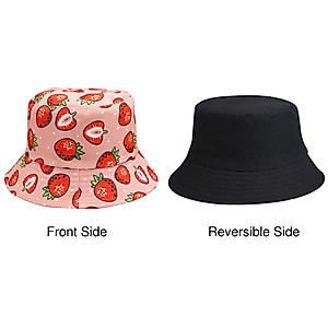 Umeepar Unisex Reversible Packable Bucket Hat Sun Hat for Men Women (Strawberry)