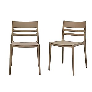 Amazon Basics Dark Beige, Armless Slot-Back Dining Chair-Set of 2, Premium Plastic (Pack of 1)