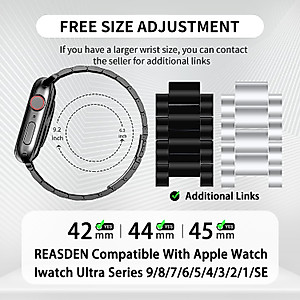 REASDEN Compatible With Apple Watch Band and Case Iwatch Ultra Series 9/8/7/6/5/4/3/2/1/SE, 38/40/41/42/44/45/49mm, Stainless Steel Metal Band TPU Case Men Women