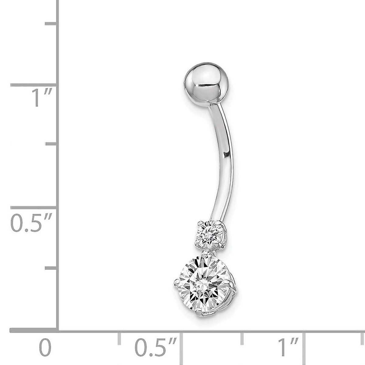 10k White Gold Polished Open back Screw back With 3 and 6mm CZ Cubic Zirconia Simulated Diamonds Belly Ring Dangle Jewelry for Women