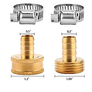 Sanpaint Brass Garden Hose Connector Repair Mender Kit with Stainless Clamp,Fits 1/2" Water Hose Fitting (1/2" Barb x 3/4" GHT)