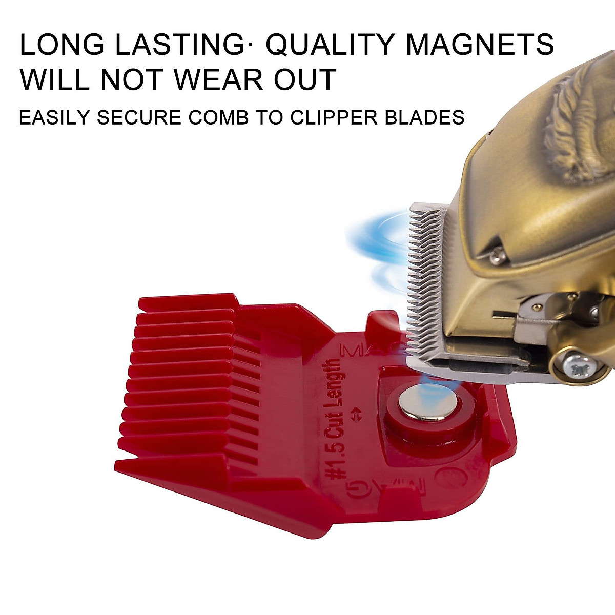 Clipper Guards Magnetic Combs Set for Andis Master Clippers Trimmer Cordless Clipper- 10 Cutting Lengths from 1/16” to 1” Designed for MBA, MC-2, ML, PM-1 And PM-4, Red (10 Pack)