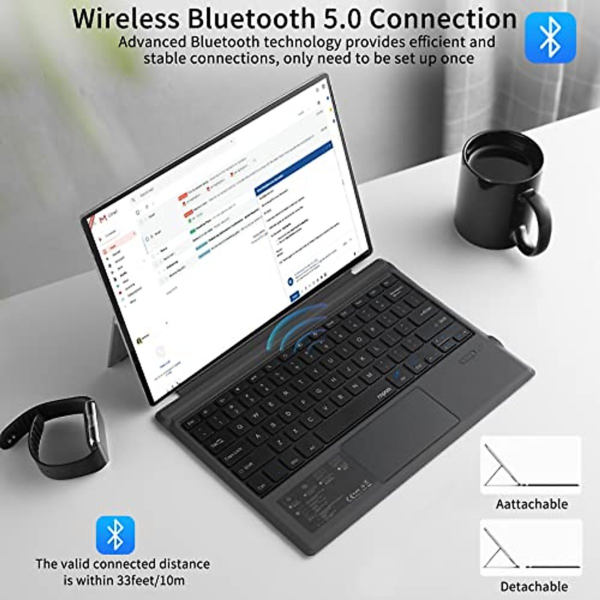 Rapoo XK200 Bluetooth Microsoft Surface Pro 7+/Pro 7/Pro 6/Surface Pro 5 (Pro 2017)/Pro 4 12.3 inch Tablet/Surface Pro 3 2014 Keyboard Case with Trackpad - Detachable Wireless Keyboard Type Cover