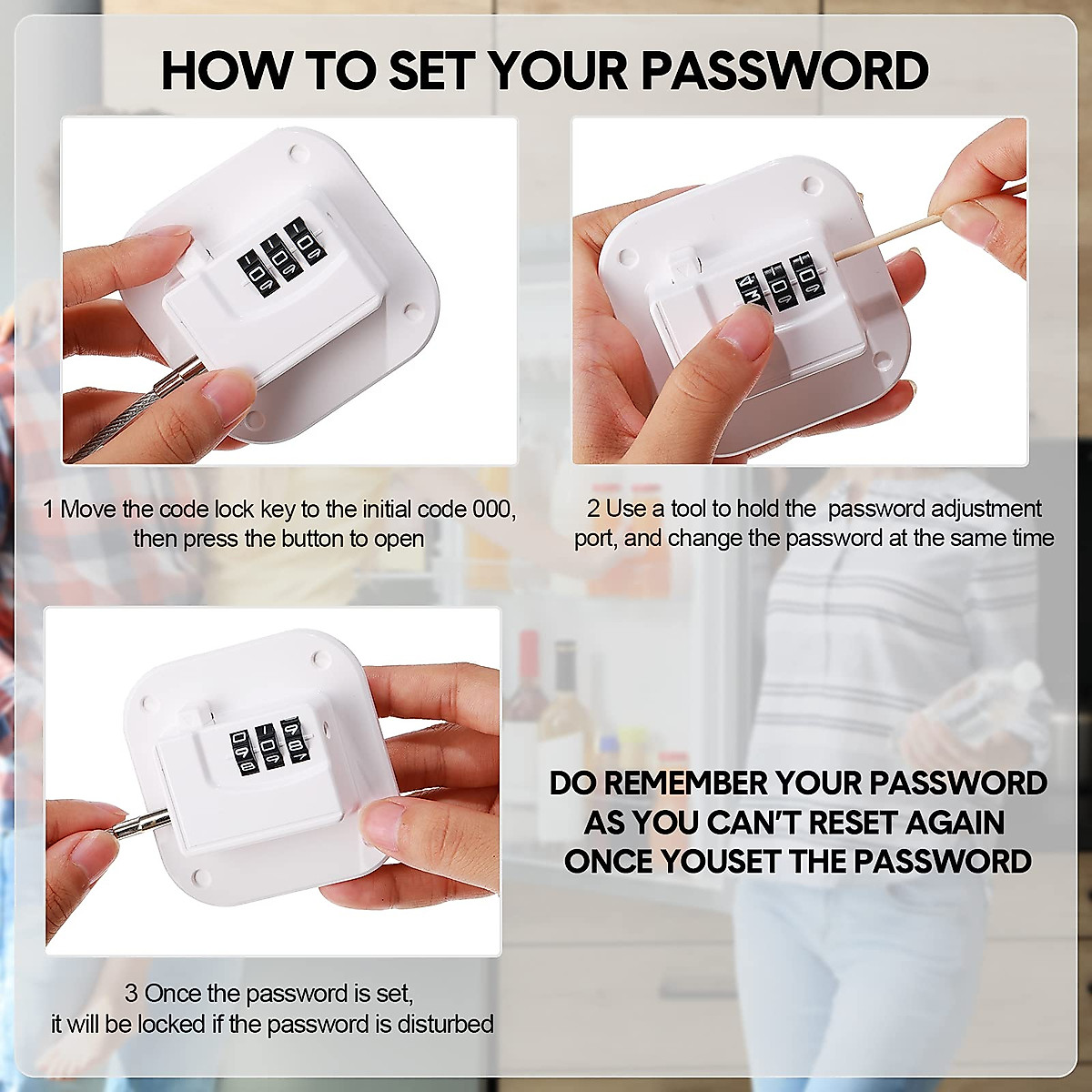 Yuntau 4 Pieces Coded Fridge Lock 3 Number Fridge Freezer Lock Child Safety Coded Locks Window Locks with Good Adhesive Mini Fridge Lock for Adults Drawer Lock Window Freezer Door