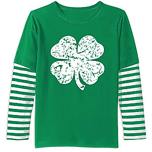 BesserBay Boy's Sanit Patricks Day Clover Shirt Irish Long Sleeve Green Top for Girls 9-10 Years