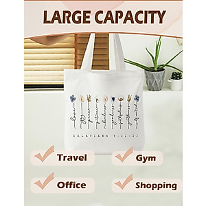 Supwhd Bible Bags for Women, Christian Tote Bag, Fruit of the Spirit Galatians 5:22-23, Gifts for Christian Women, Bible Verse Christian Canvas Tote Bags for Women