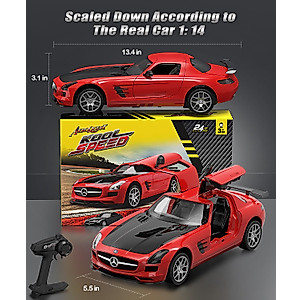 AEROQUEST Remote Control Car, 1:14 Scale Mercedes Benz Rc Cars Officially Licensed 15Km/h Fast Toy Car 7.4V 500mAh with Led Light 2.4Ghz Drift Car for Adults Boys Girls Birthday, Red