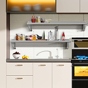 HOCCOT Commercial Stainless Steel Shelf 12 x 48” 2 Pack, Wall Mounted Food Service Storage Rack Shelves, Heavy Duty 300 lb Metal Shelf for Kitchen, Restaurant, Food Truck, Garage, Laundry Room