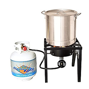 Flame King Heavy Duty 200K BTU, 0-20 PSI, Propane Gas Single Burner Bayou Cooker Outdoor Stove for Home Brewing, Turkey Fry, Maple Syrup Prep, Cajun Cooking