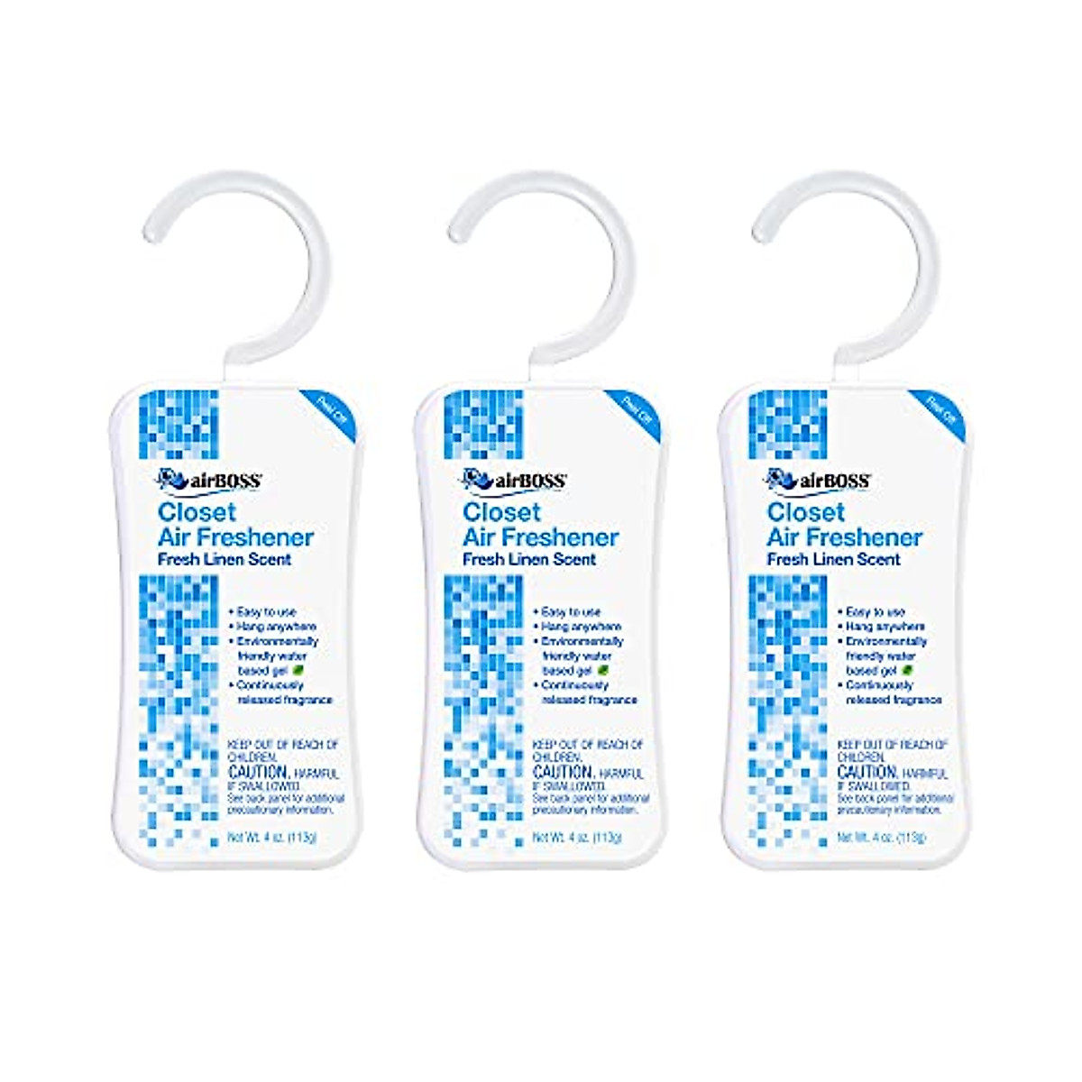 airBOSS Closet Air Freshener, Continuously Releases Fragrance, Fresh Linen, 4 Oz Hanger (Pack of 3)