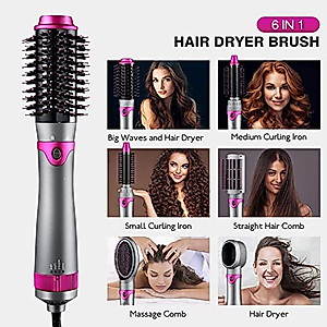 6 in 1 Hair Dryer Brush and Volumizer, Detachable Hair Dryer Styler, One-Step Hot Air Brush for Straightening Curling Drying Combing Styling