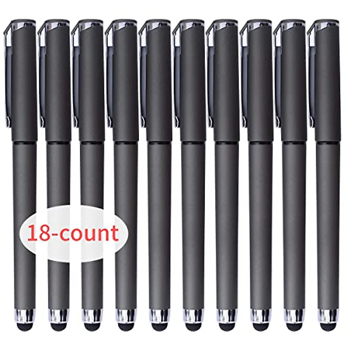 Black Gel Ink Rollerball Pens 1.0mm Gel Pens 2-in-1 stylus Pens 1.0mm Medium Point Pen for Office, Black gel ink(18 Pack-Grey)