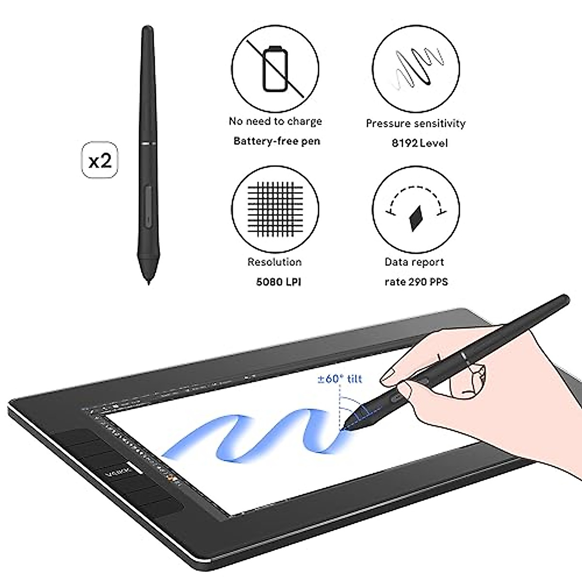 VEIKK VK1200 Drawing Tablet with Screen, 11.6 Inch Full-Laminated Graphic Drawing Monitor, with Battery-Free Pen and Tilt Function, 6 Customized Keys(Must be Connected to a Computer to Work)