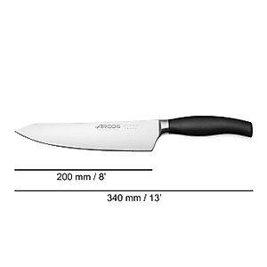 ARCOS Forged Kitchen Knife Set 3 Pieces (Paring Knife + Kitchen Knife + Chef's Knife). Stainless Steel Forged Nitrum. Polypropylene POM Handle. Series Clara. Black Color