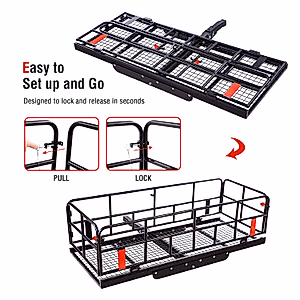 Hitch Mount Basket Foldable Storage Steel Cargo Carrier Rack, Fits 2 Trailer Mounted Hitches- USPTO Patent Pending