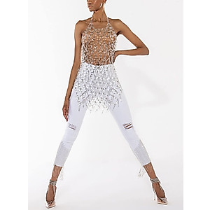 Fashion Crystal Body Chain Dress Layered Waist Belly Chain Skirt Festival Jewelry for Women Masquerade (164-CLEAR)