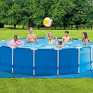 Intex Metal Frame 15' x 48" Round Above Ground Swimming Pool Set with Filter Pump, Ladder, and Cover with Maintenance Accessory Vacuum and Skimmer Kit