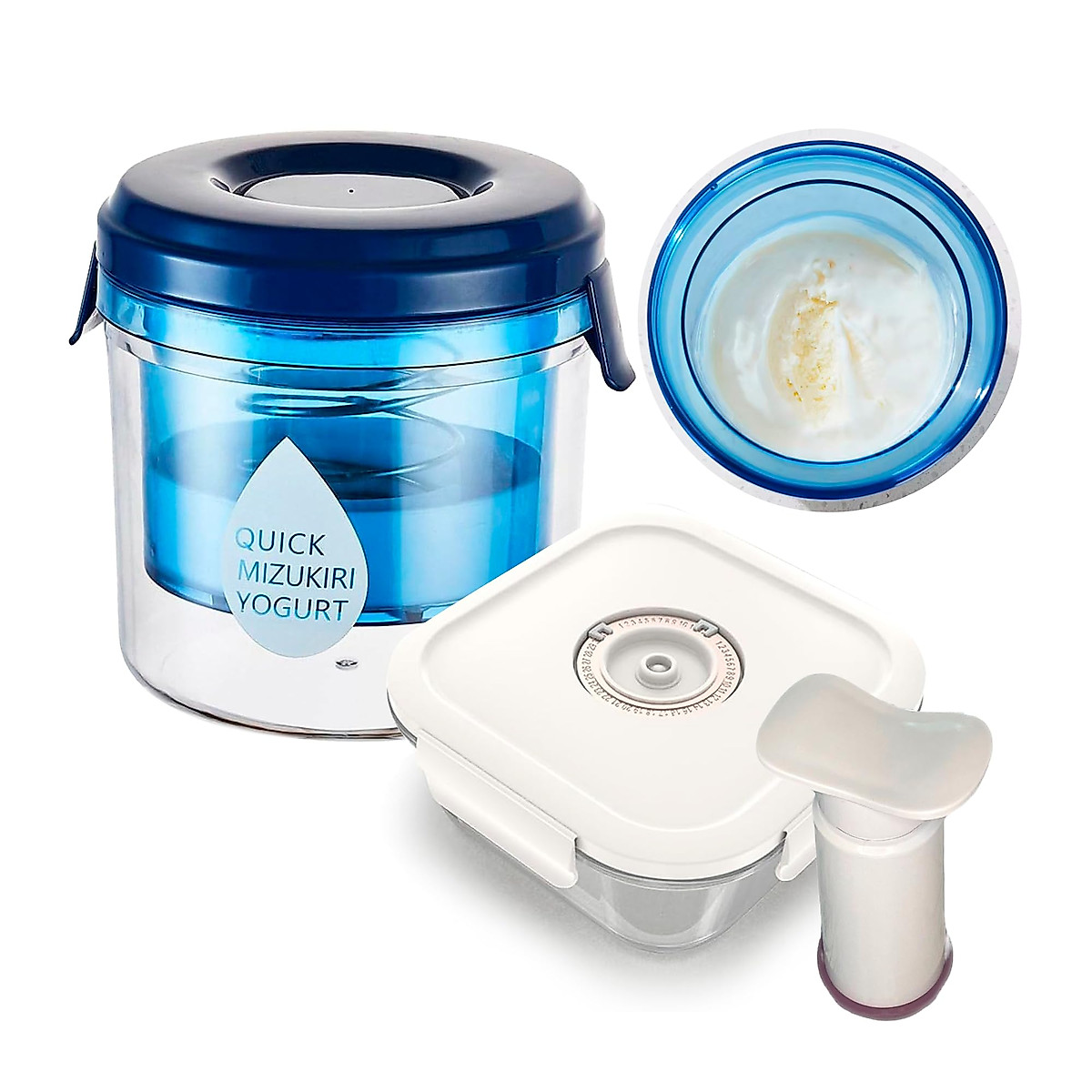 FUENTES STORE Greek Yogurt Set x 2 Pieces - Stainless Steel Greek Yogurt Maker and Reusable Food Storage Container, glass vacuum seal container (14.5x13x8 cm)