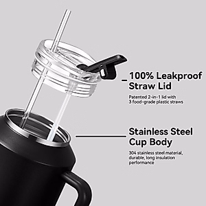 Gpeng 30/40/50 oz Tumbler with Handle, Water Bottles with Straw Lid, Insulated Stainless Steel Travel Mug Cup Holder Friendly, Keep Drinks Cold or Hot for Hours