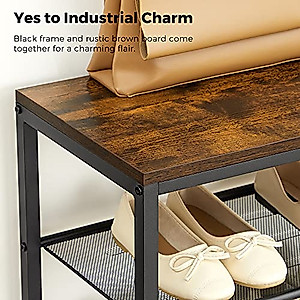 VASAGLE 4-Tier Shoe Rack, Freestanding Storage Organizer, Mesh Shelves, Space-Saving in the Entryway, Industrial, Rustic Brown + Black