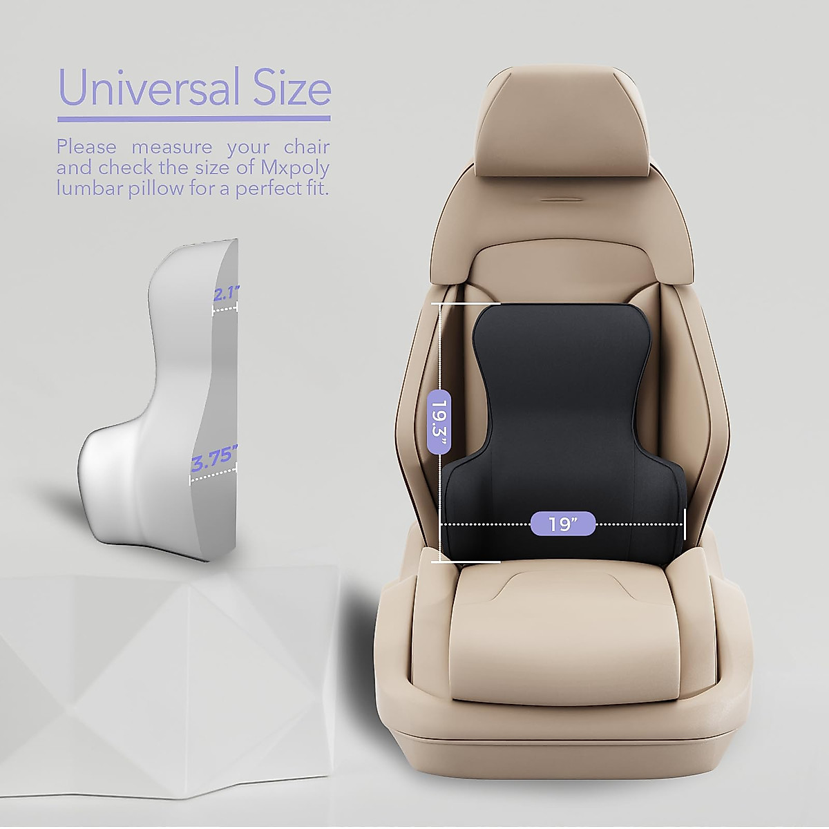 Lumbar Support Pillow Memory Foam Adjustable Back Cushion with Strap for Lower Back Pain Relief- Ideal for Office Chair, Car Seat, Bed, Recliner - Black