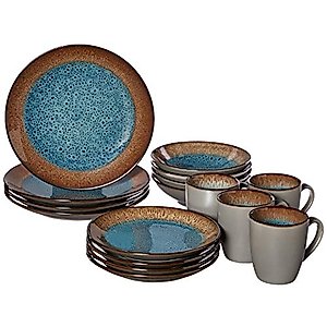 Pfaltzgraff 5239319 Monroe Blue 16-Piece Dinnerware Set, Assorted