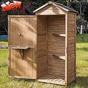DANGRUUT Outdoor Storage Sheds, Fir Wood Tool Lockers with Workstation, Garden Wooden Arrow Shed, Organizer Cabinet for Backyard，Garden，Patio