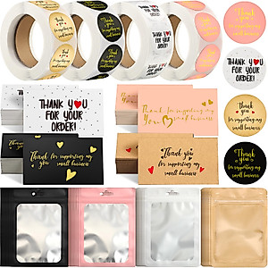 Leelosp 2280 Pcs Christmas Thank You Cards and Stickers Small Business Packaging Supplies Bracelet Jewelry Gloss Thank You for Supporting My Small Business Stuff Essentials(Black, White, Gold, Pink)