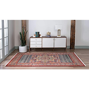 Unique Loom Palace Collection Area Rug - Saray (5' 1" x 8' Rectangle, Navy Blue/ Rust Red)