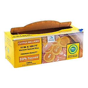 11" x 100' Mega Roll & Cutter Box Vacuum Sealer Bags Roll (No More Scissors) 4 mil 100 Foot OutOfAir, 33% Thicker, BPA Free, Sous Vide, Commercial Grade, Works with FoodSaver Sealers
