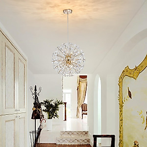 Shrine LIGHTING Dandelion Crystal Chandeliers, Modern Design, Firework Pendant Light Fixture for Living Space, H17'' x D17'', Adjustable Chains 59'', G9*9 Sockets, Brilliant Gold Finish Frame